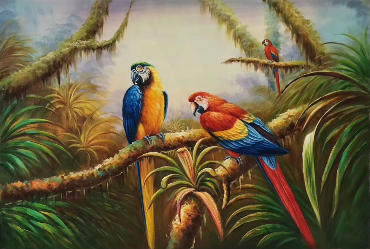 Hand painted oil painting on canvas"Colorful parrot"60x90CM(24"x36 ...