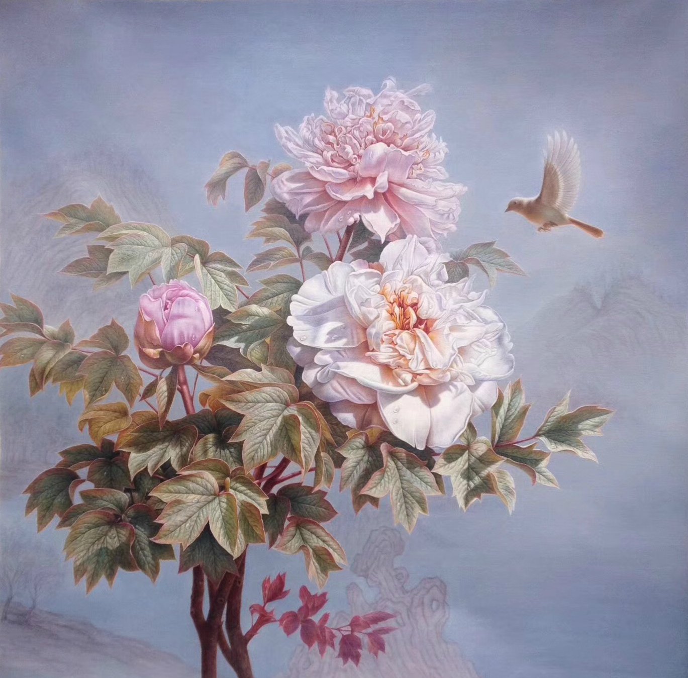 Hand painted oil painting on canvas"Peony"100x100CM(40"x40")Unframed-33