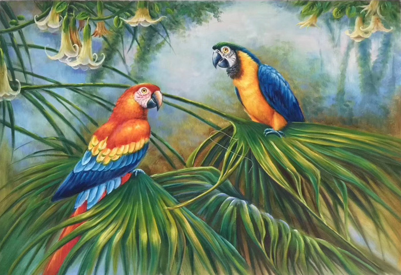 Hand painted oil painting on canvas"Colorful parrot"60x90CM(24"x36 ...
