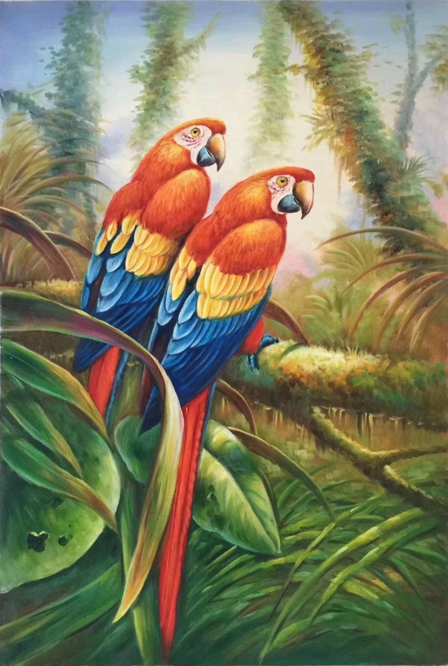 Hand painted oil painting on canvas"Colorful parrot"60x90CM(24"x36 ...