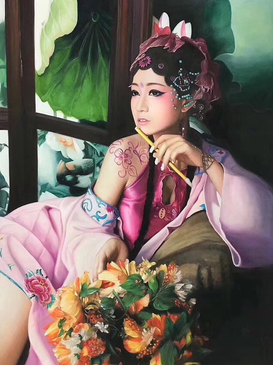 Chinese style Hand painted oil painting on canvas"Chinese beauty ...