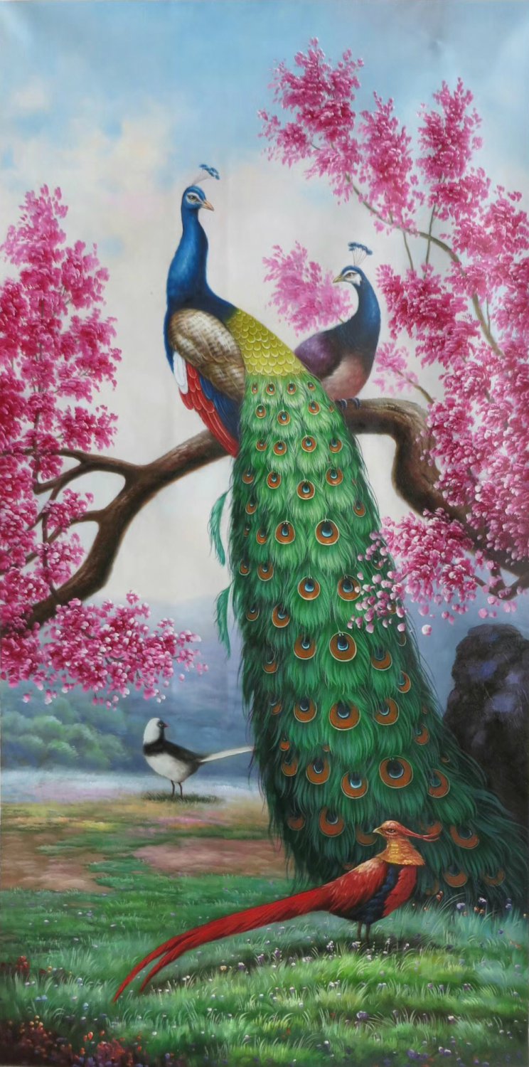 Simple modern Hand painted oil painting on canvas"Gorgeous peacock ...