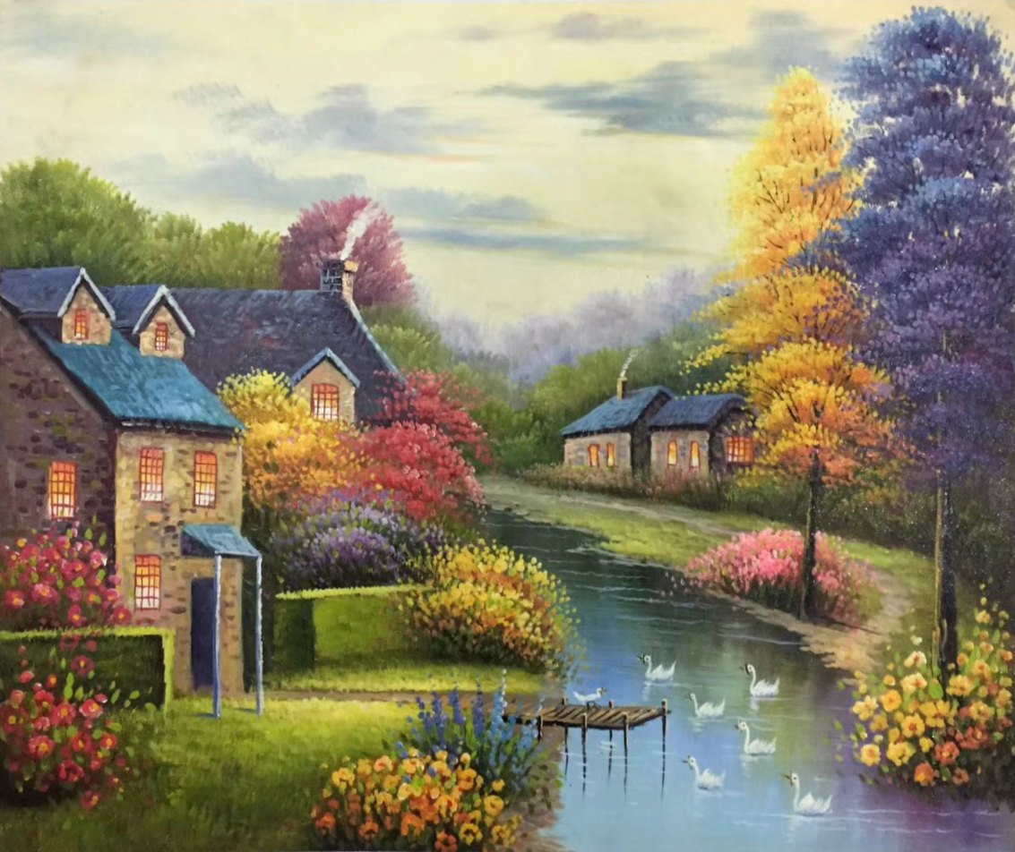Hand painted oil painting on canvas"Image of the countryside"50x60CM(19 ...