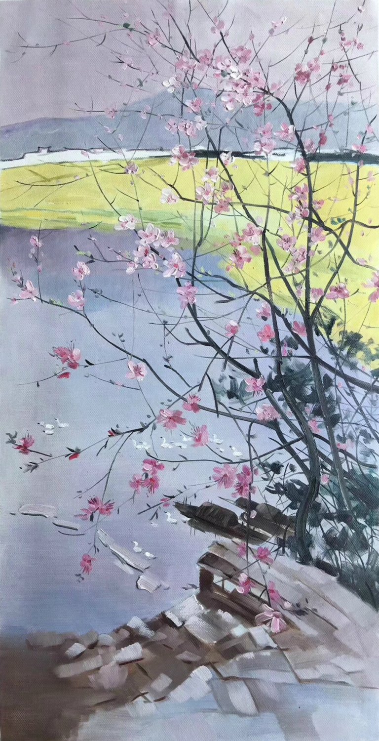 Hand painted oil painting on canvas"Awakening of spring"60x120CM(24"x48 ...