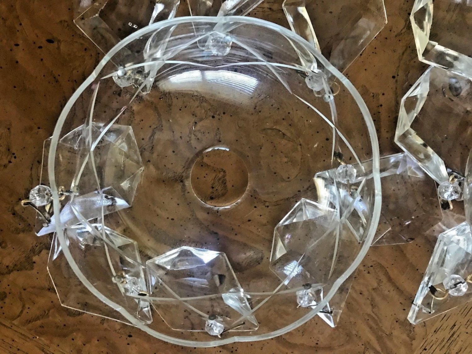 Pair Vintage 8 Pin Crystal Bobeches w/ Prisms Chandelier Candelabra ...