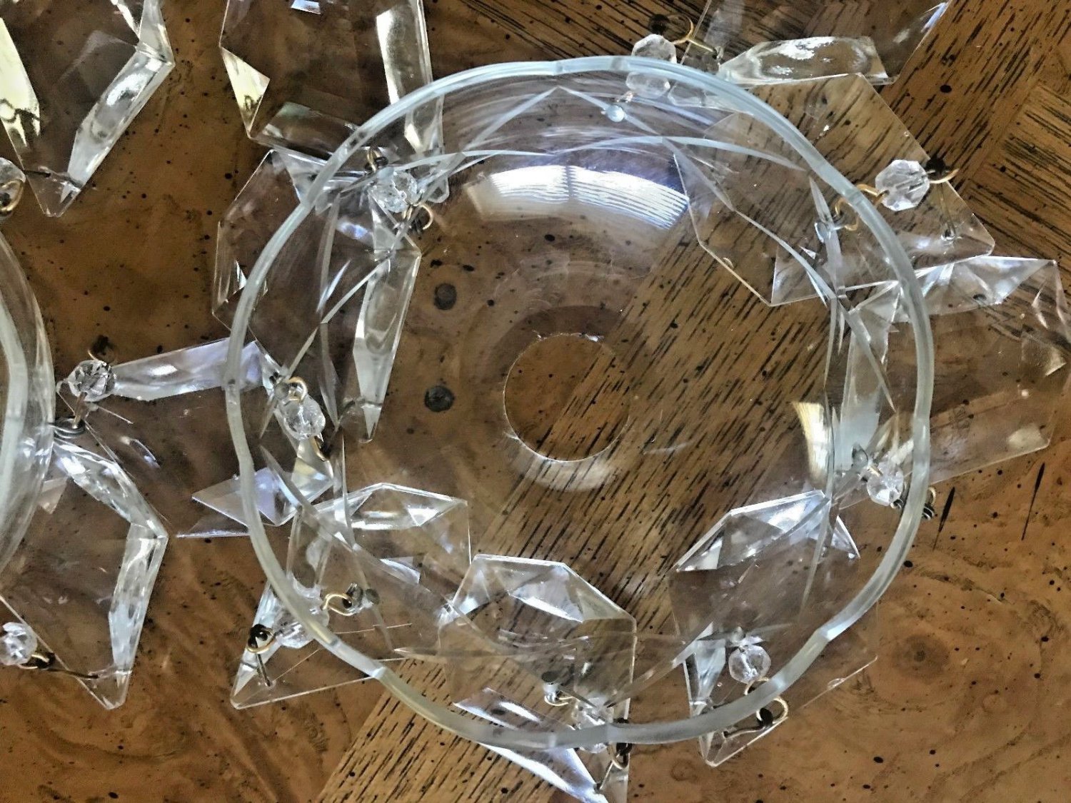 Pair Vintage 8 Pin Crystal Bobeches w/ Prisms Chandelier Candelabra ...