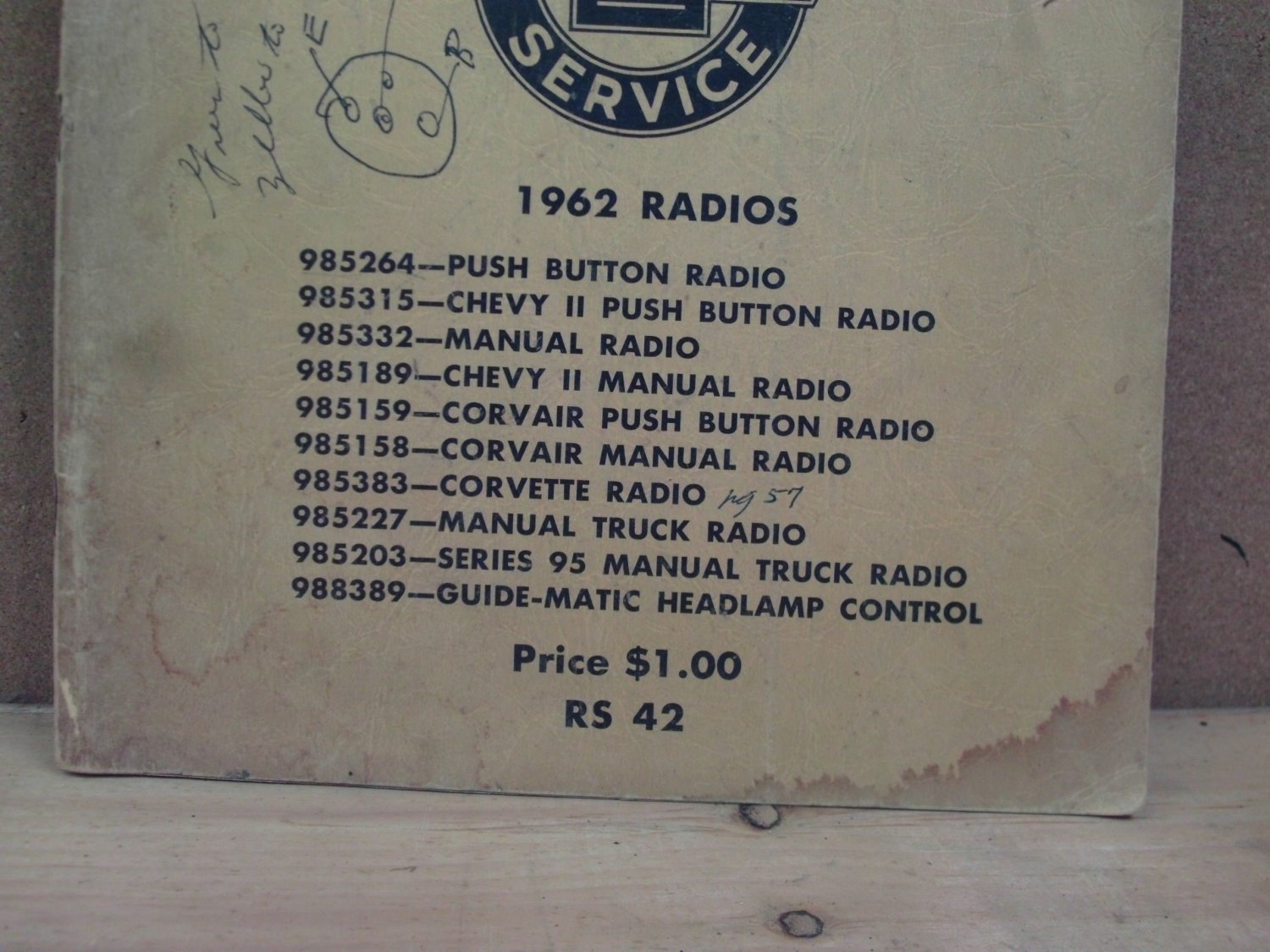 Used 1962 Chevrolet Radio & Guide-Matic Headlamp Control Service Manual