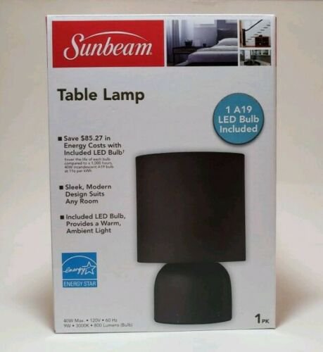 Sunbeam Table Lamp Black Shade Metal Base Wired w/ LED Bulb Energy ...