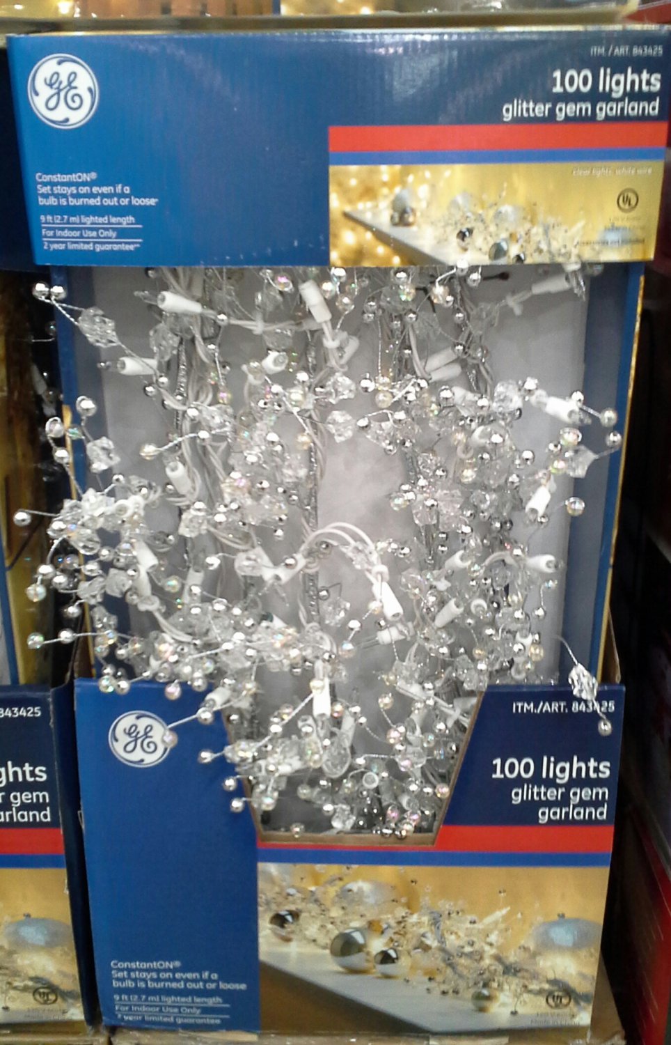 GE 9 ft GEM GARLAND INDOOR Christmas Decor Lights Set (100 Clear Bright ...