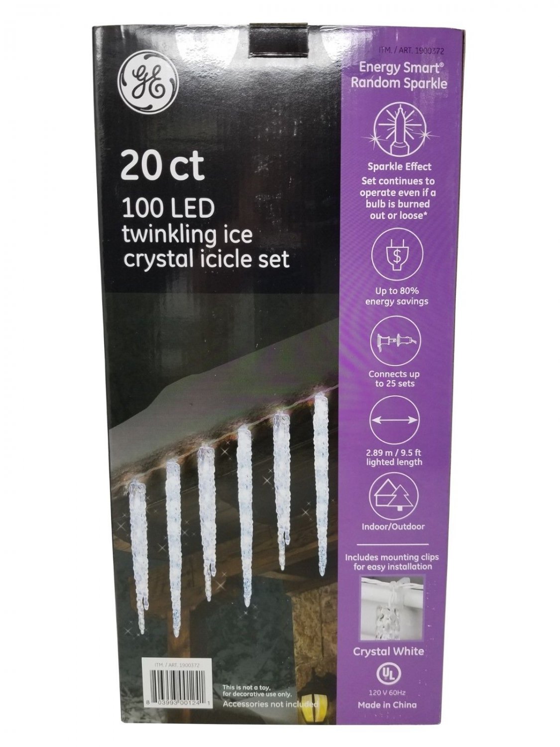 GE Energy Smart 100 LED Twinkling Ice Crystal Icicle Set 20 Ct ...