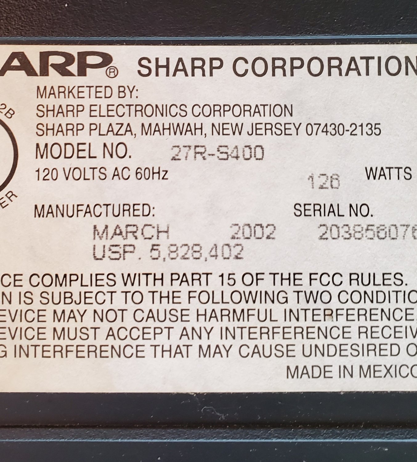Sharp PIP/MTS Stereo TV 27"