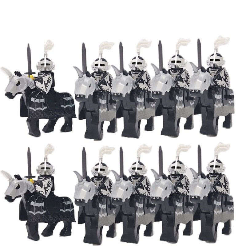 10pcs Medieval Black Knights Calvary Army Compatible Lego Minifigures