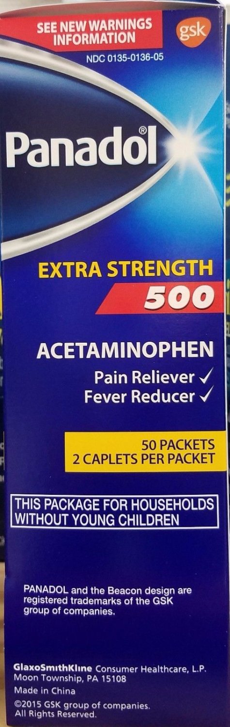 PANADOL Acetaminophen 500 mg Extra Strength 250/2 Caplets 500 ct Pain ...