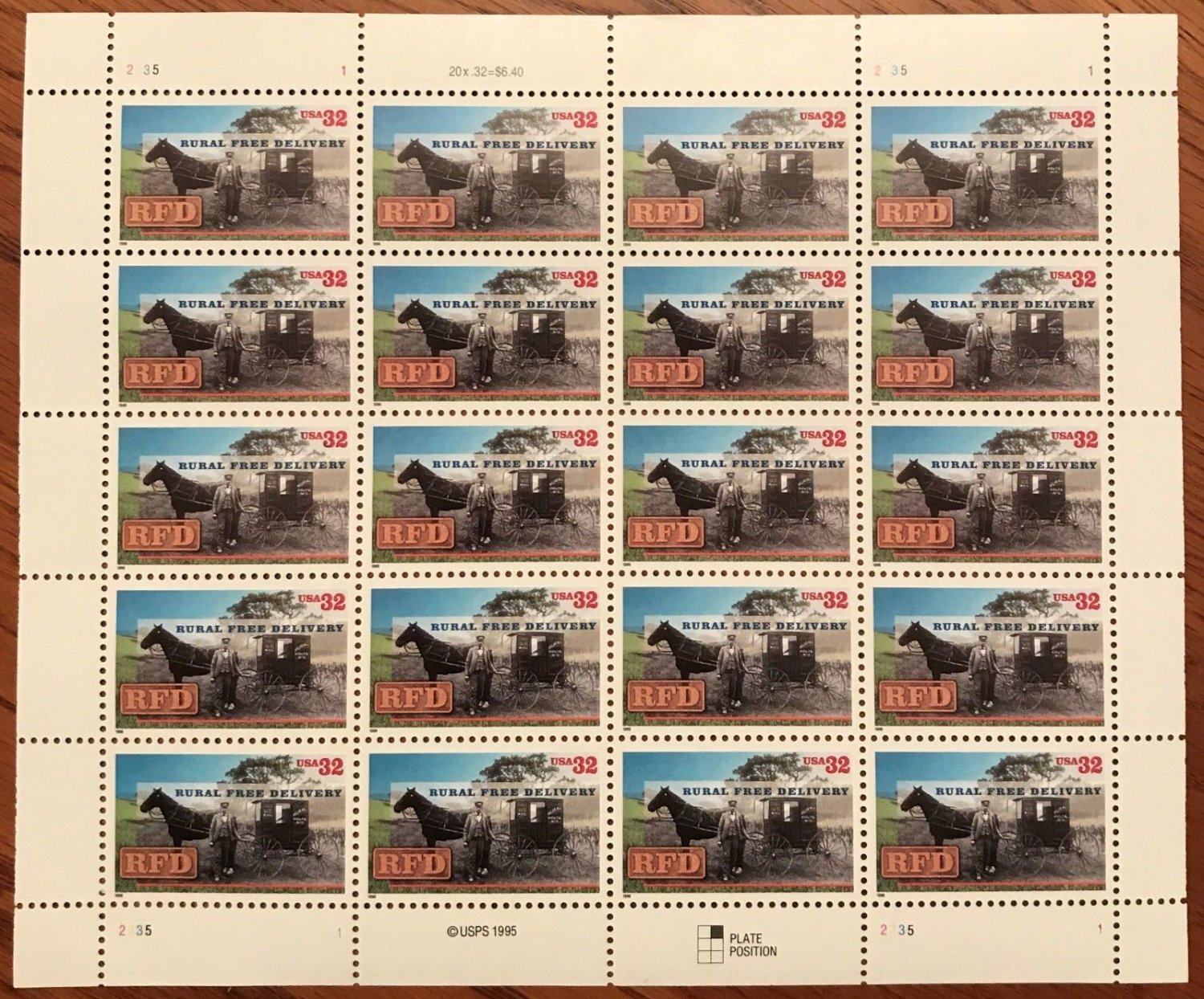 USPS SHEET of Rural Free Delivery 32c Stamp Full Sheet MINT NH 20 x 32c ...