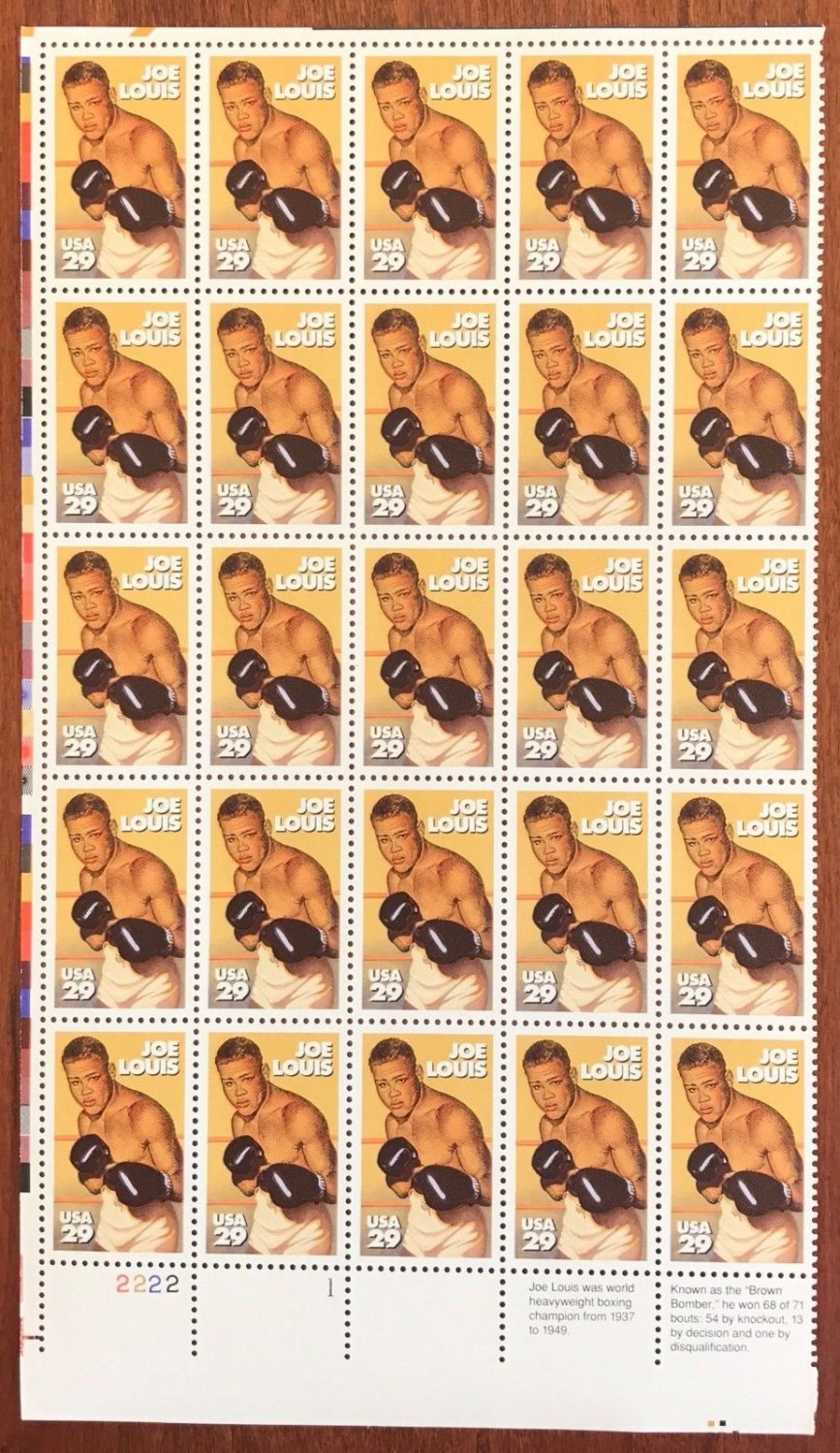 USPS SHEET of US #2766 29¢ Joe Louis Sheet of 25 Stamps MNH, plate block