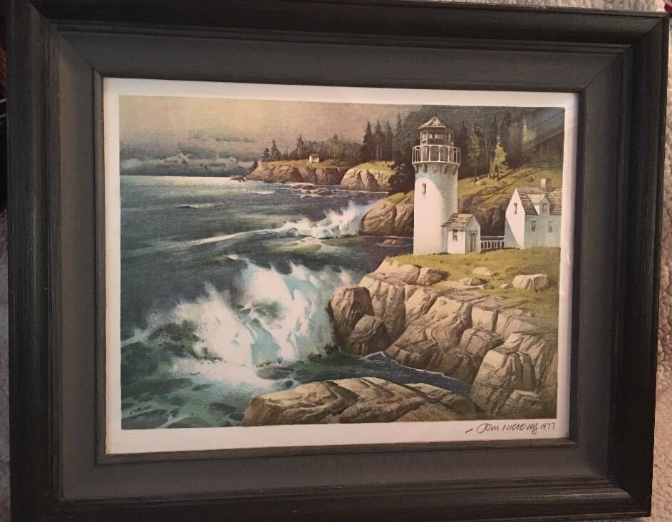 Antique Tom Nicholas 1977 Signed Lithograph New England Lighthouse ...