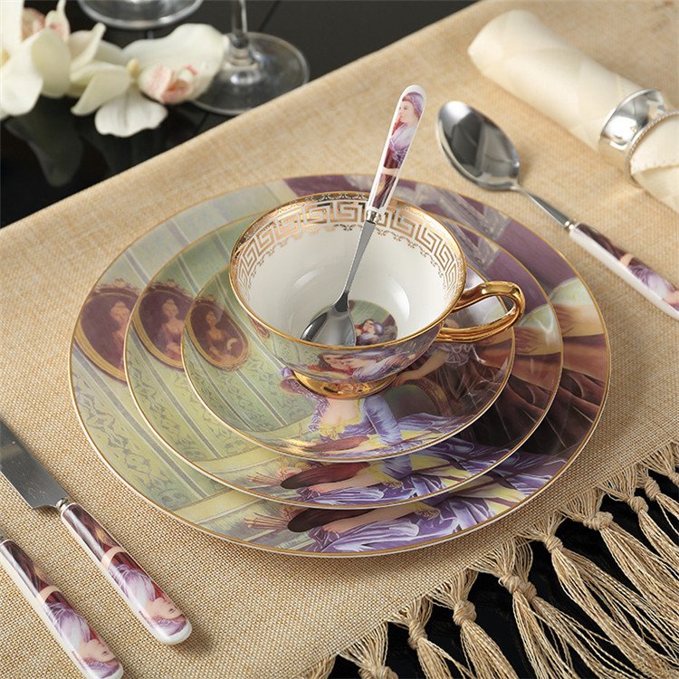 Vintage Bone China Dinnerware Set Painted Porcelain Cutlery Tableware