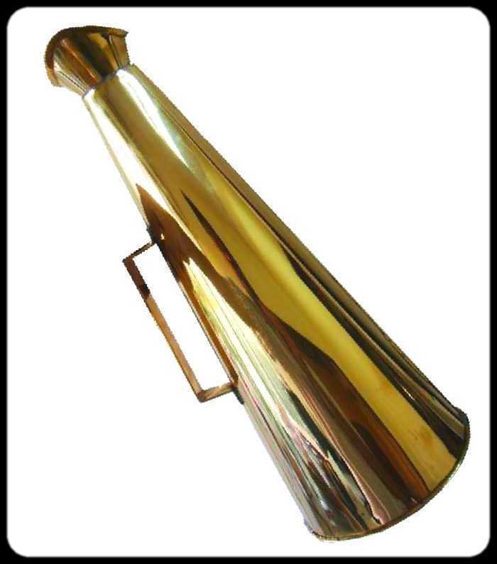 VINTAGE 1950s LARGE 45 cm WORKING SHIP'S HANDHELD MEGAPHONE IN SHEET BRASS.