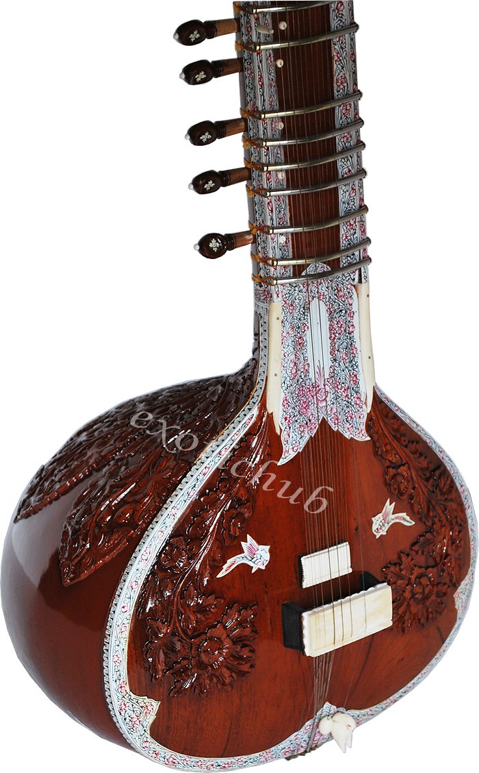 DOUBLE TUMBA SITAR~RAVI SHANKAR STYLE WITH FIBER BOX~PROFESSIONAL QUALITY