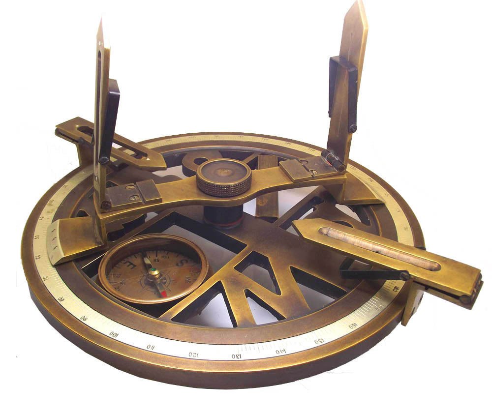 ANTIQUATED BRASS SURVEYOR'S CIRCUMFERENTOR COMPASS. VINTAGE SCIENCE ...