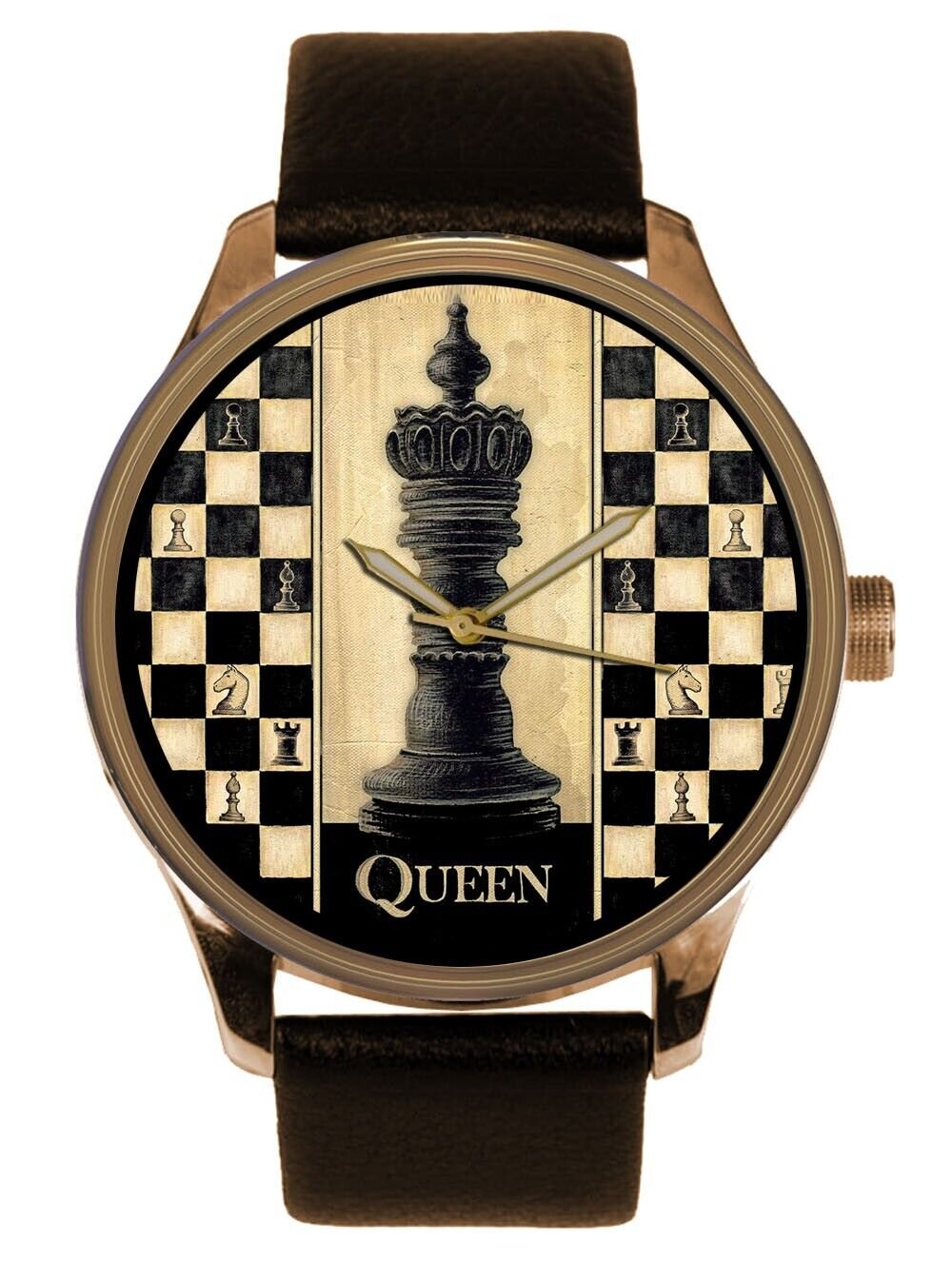 RARE VINTAGE TEXTURED PARCHMENT ART CHESS QUEEN CHEQUERED DIAL SOLID ...
