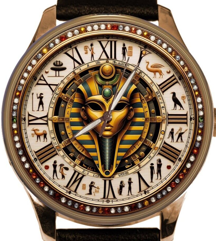 ANCIENT EGYPTIAN HEIROGLYPHICS METALLIC DIAL SOLID BRASS COLLECTIBLE WATCH