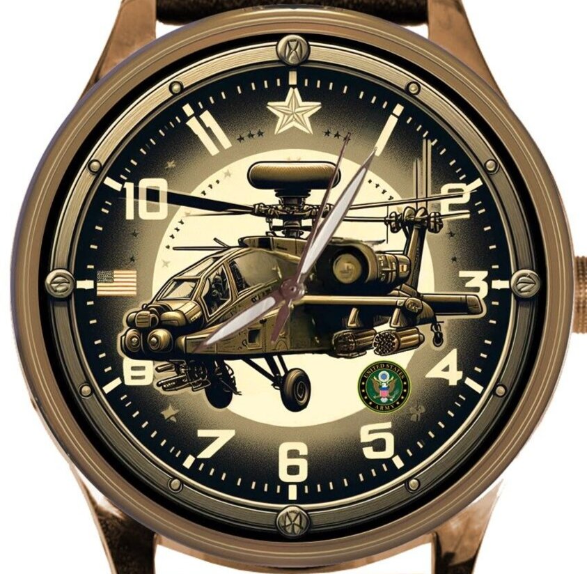 US ARMY APACHE AH-64 LONGBOW ATTACK HELICOPTER MILITARY COLORS RETRO WATCH