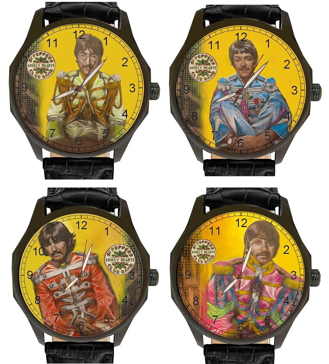 THE BEATLES SET OF 4 ORIGINAL SERGEANT PEPPER ART FAB FOUR WATCHES w ...