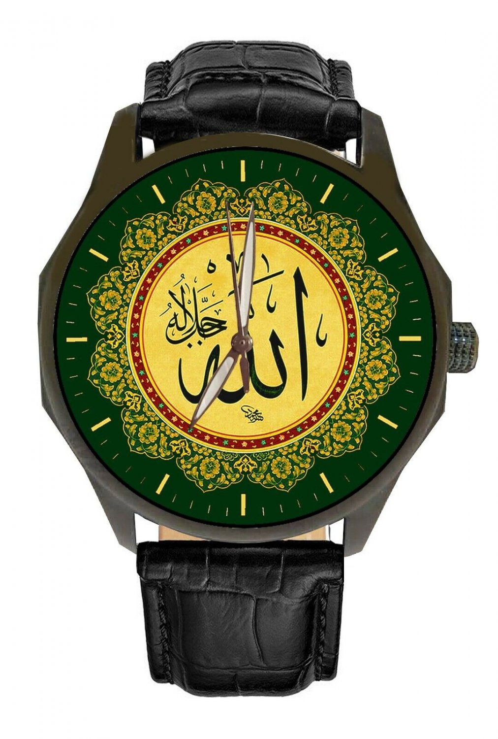 ISLAMIC GREEN ARABIC CALLIGRAPHY THE NAME OF ALLAH SOLID BRASS 40mm ...