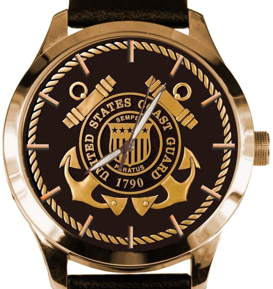 US COAST GUARD ROPE TRIM GOLD MEDALLION METAL DIAL SOLID BRASS 40 mm ...
