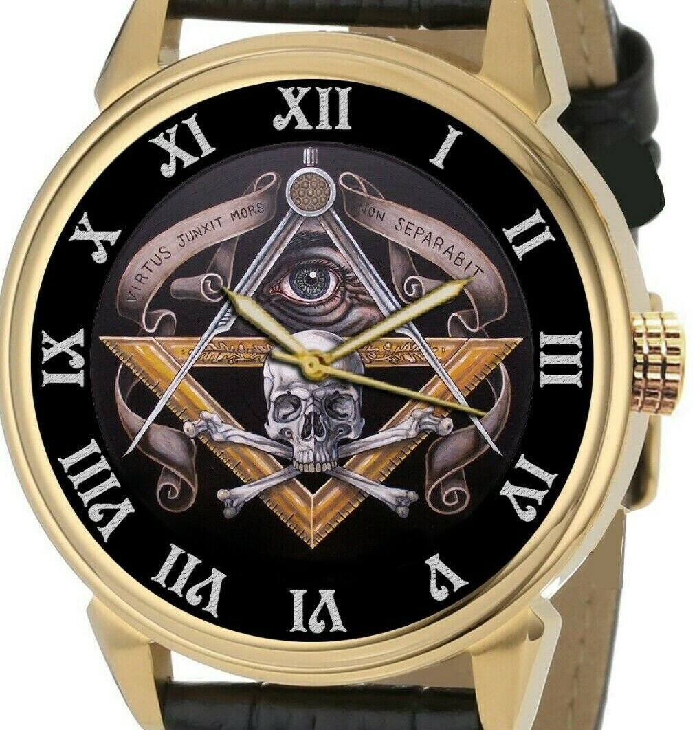 MYSTERIOUS MASONIC SKULL SYMBOLISM SOLID BRASS 40 mm COLLECTIBLE WRIST ...