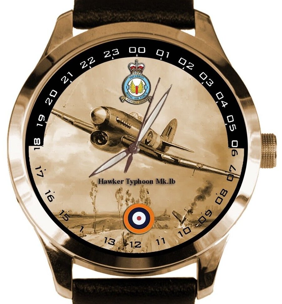 HAWKER TYPHOON WW-II RAF FIGHTER AIRCRAFT MONOCHROME GOLD DIAL ...