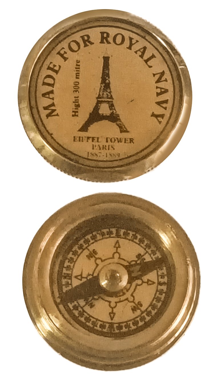 VERY CUTE 1-INCH SOLID BRASS NANO TINY COMPASS ENGRAVED WITH THE EIFFEL ...