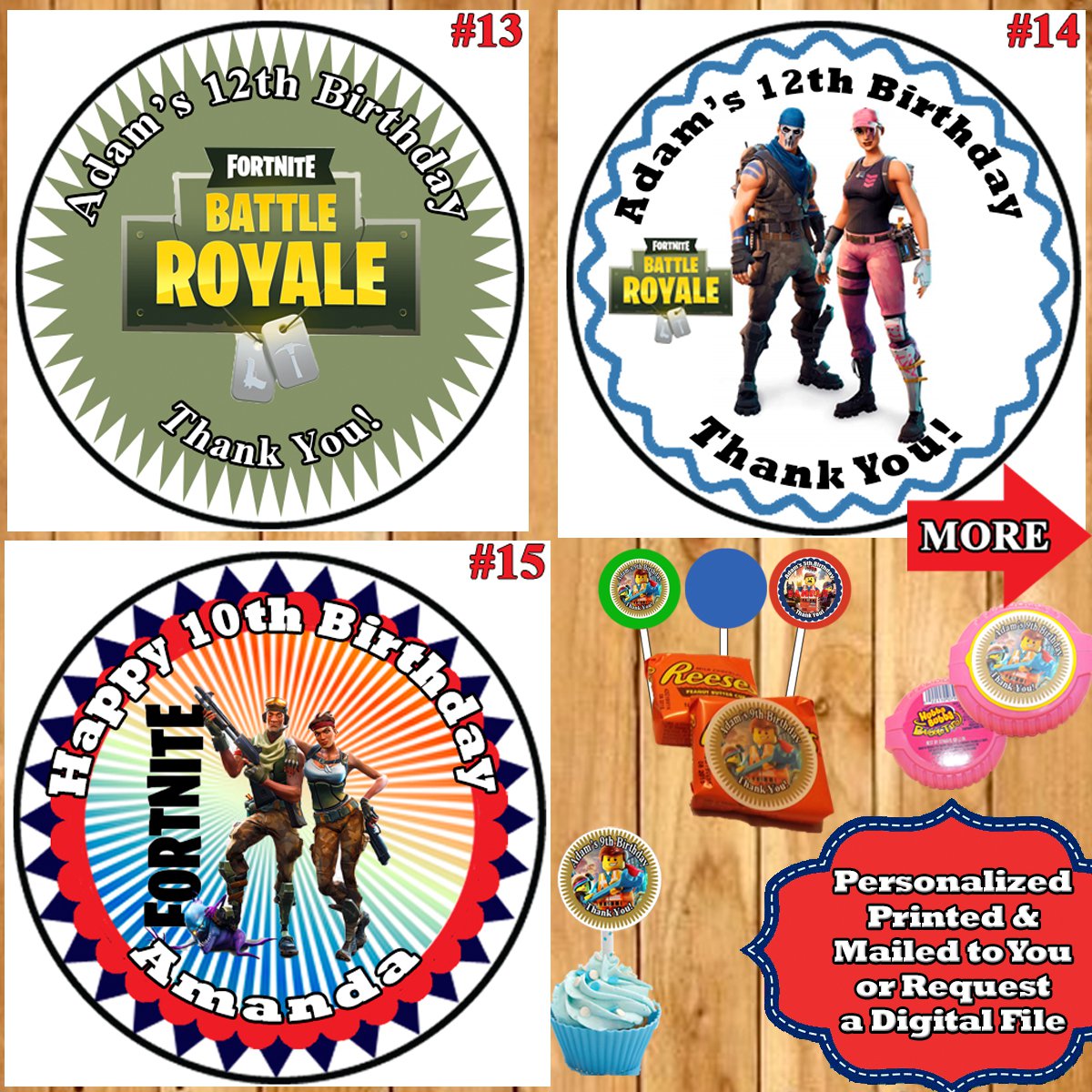 Fortnite Birthday Stickers Round 1 Sheet Personalized