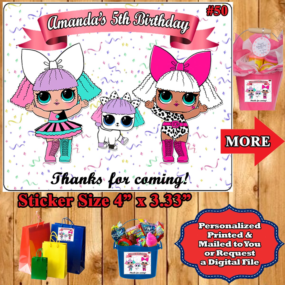 LOL Surprise Doll Birthday Favor Popcorn Labels Candy Stickers 1 Sheet ...