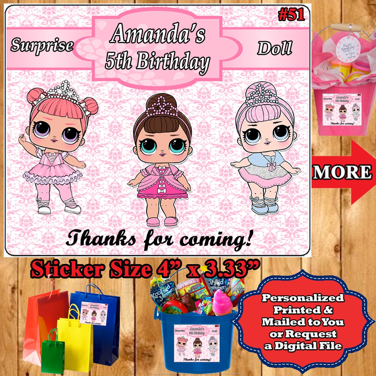 LOL Surprise Doll Birthday Favor Popcorn Labels Candy Stickers 1 Sheet ...