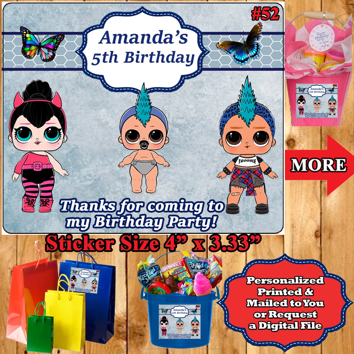 LOL Surprise Doll Birthday Favor Popcorn Labels Candy Stickers 1 Sheet ...