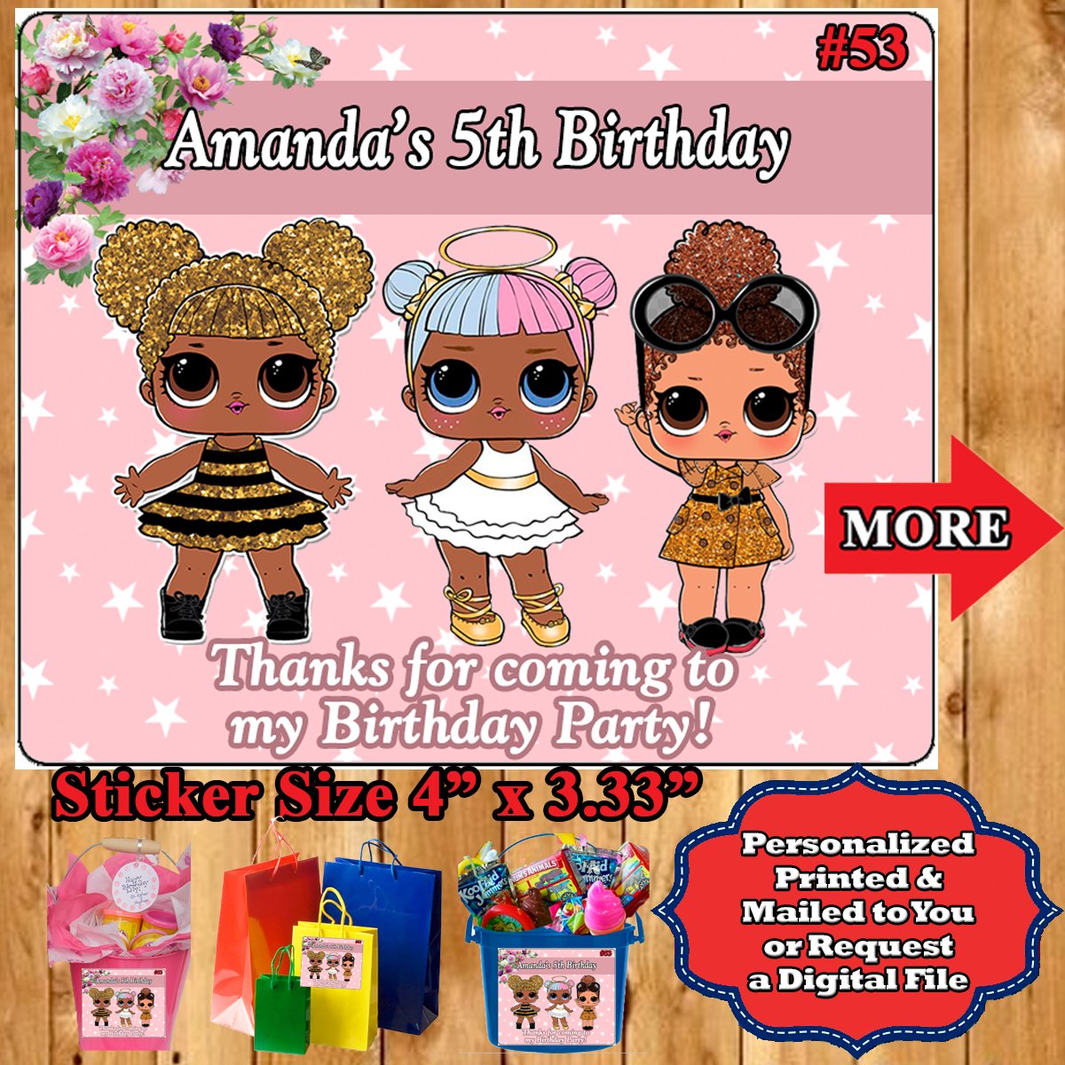 LOL Surprise Doll Birthday Favor Popcorn Labels Candy Stickers 1 Sheet ...