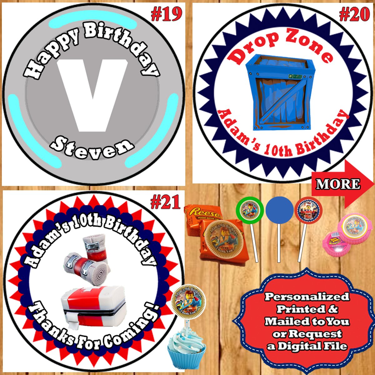 Fortnite Birthday Stickers Round 1 Sheet Personalized