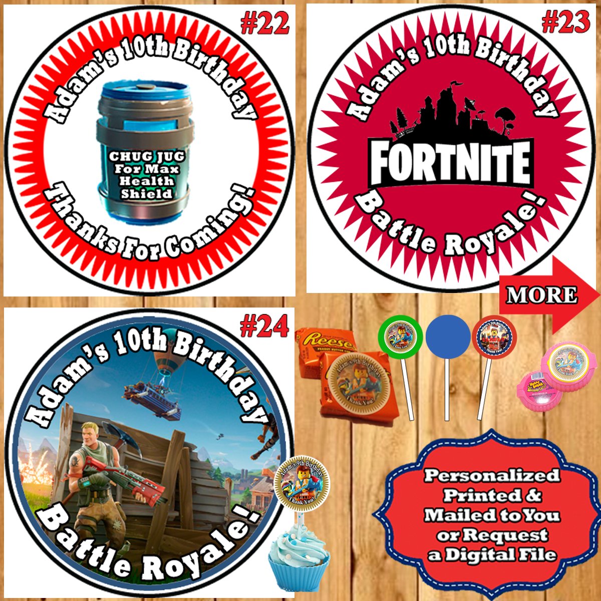 Fortnite Birthday Stickers Round 1 Sheet Personalized