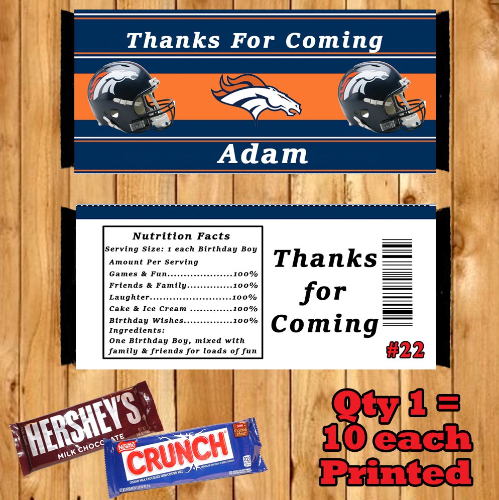 Football NFL Birthday Candy Bar Wrappers 10 ea Personalized
