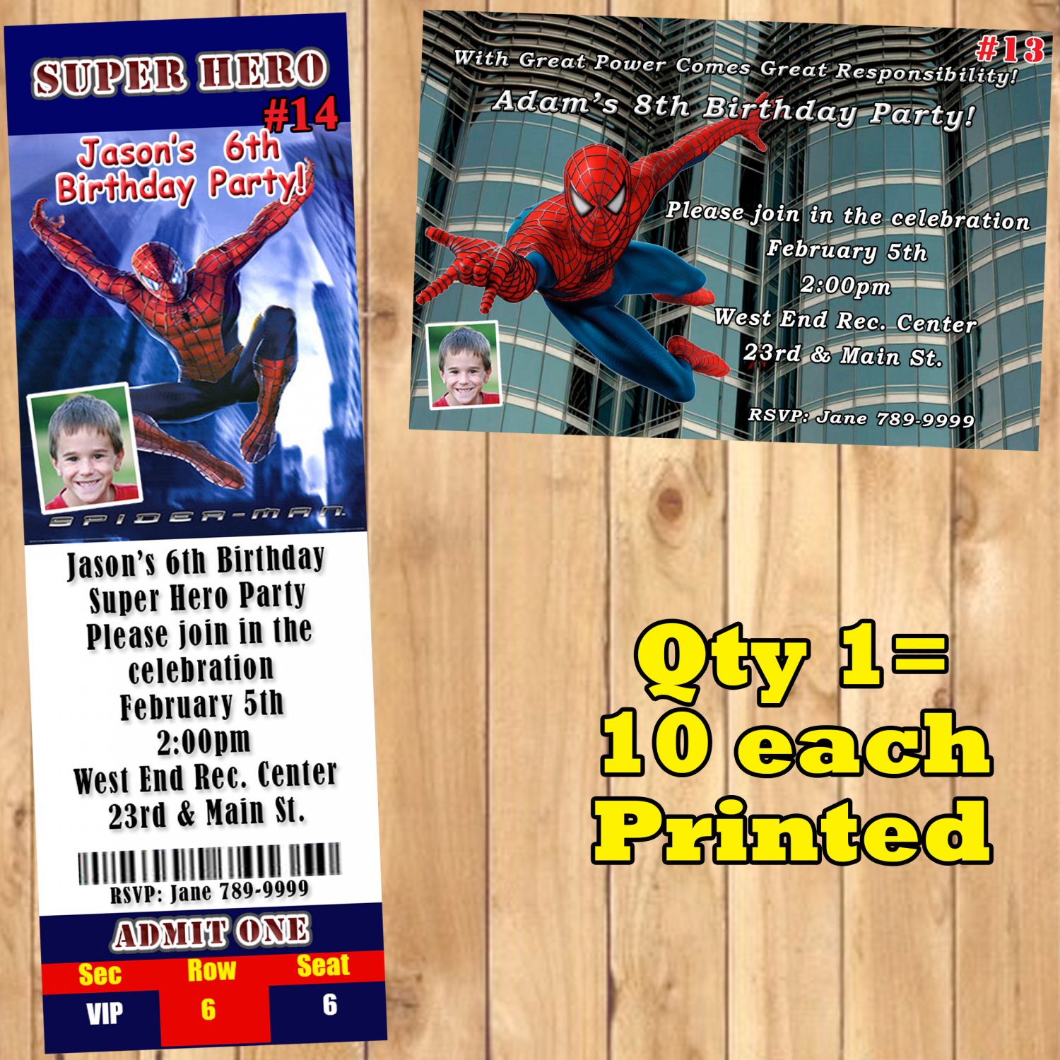 Spiderman Birthday Invitations 10 ea Personalized Custom Made