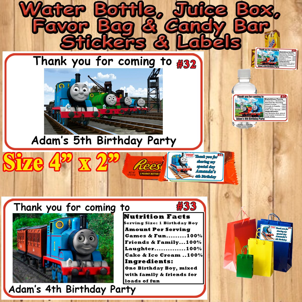 Thomas & Friends Thomas The Trian Birthday 1 Sheet Favor Water Bottle ...