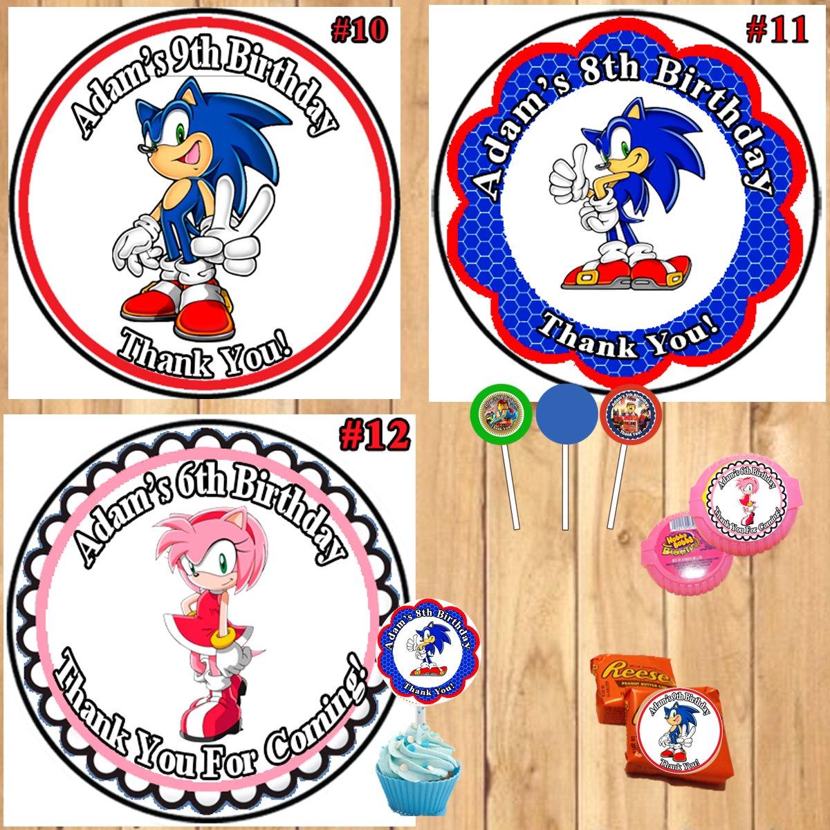 Sonic Birthday Stickers Round 1 Sheet Personalized