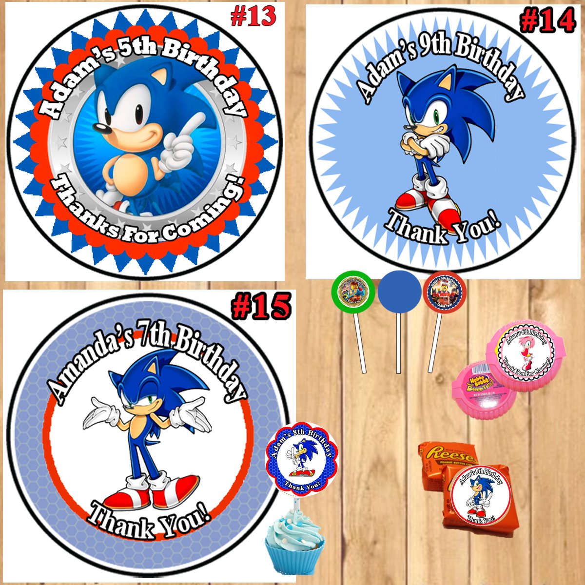 Sonic Birthday Stickers Round 1 Sheet Personalized