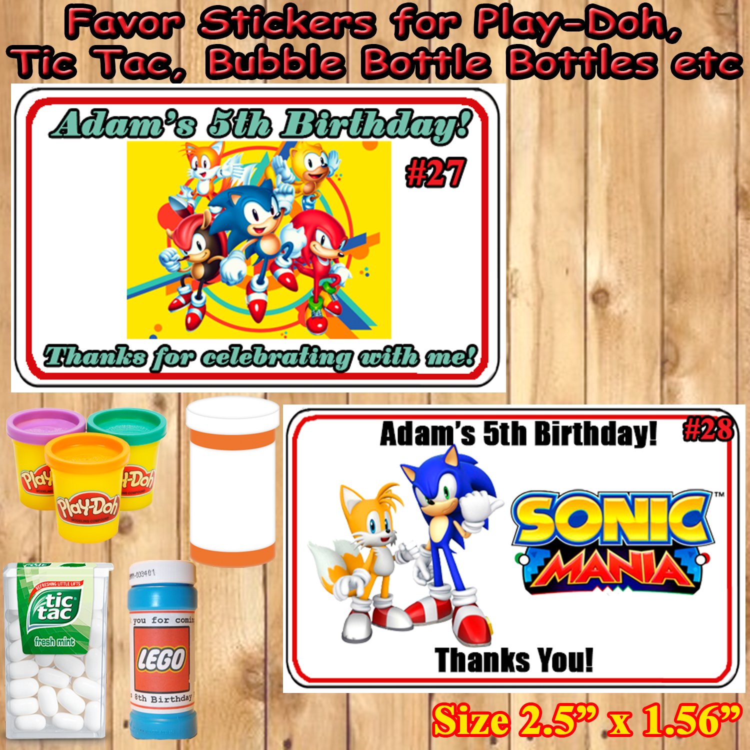 Sonic Birthday Stickers Round 1 Sheet Personalized