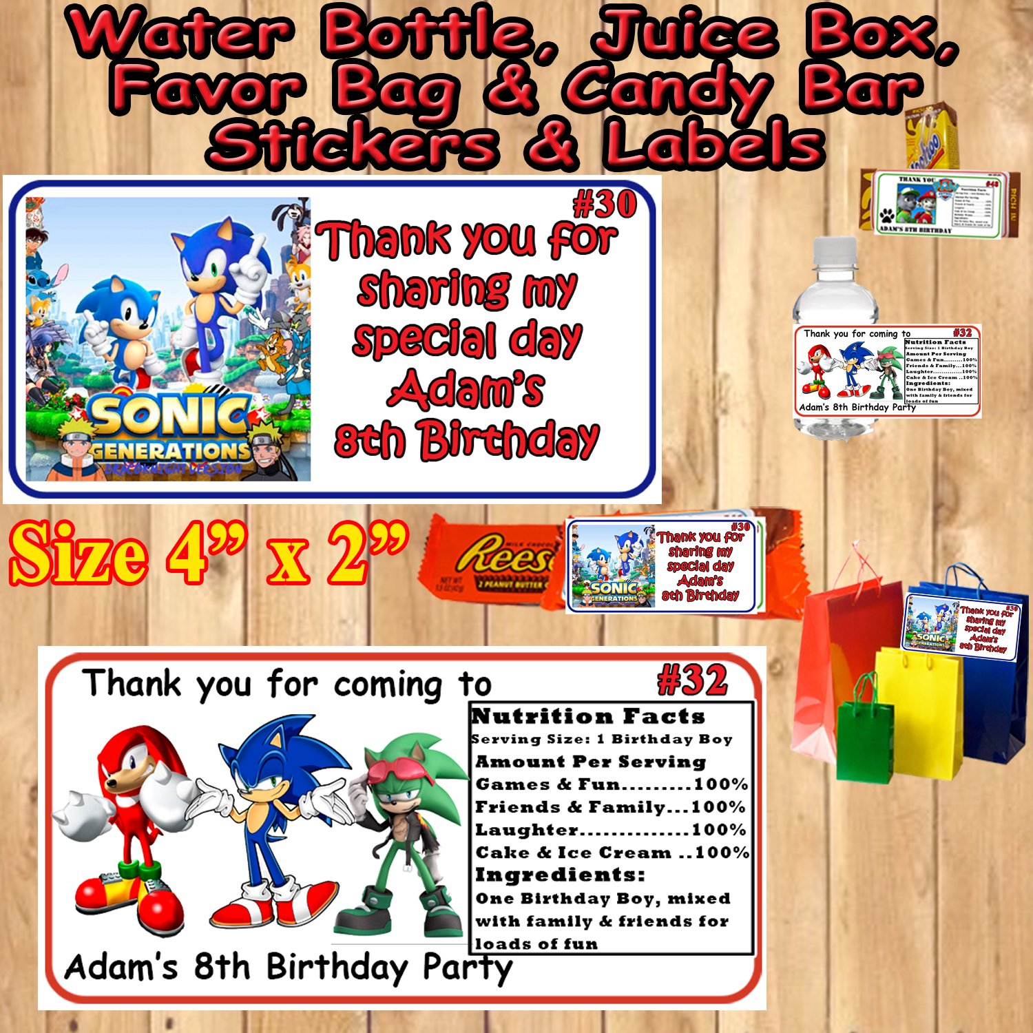 Sonic Birthday Stickers Round 1 Sheet Personalized