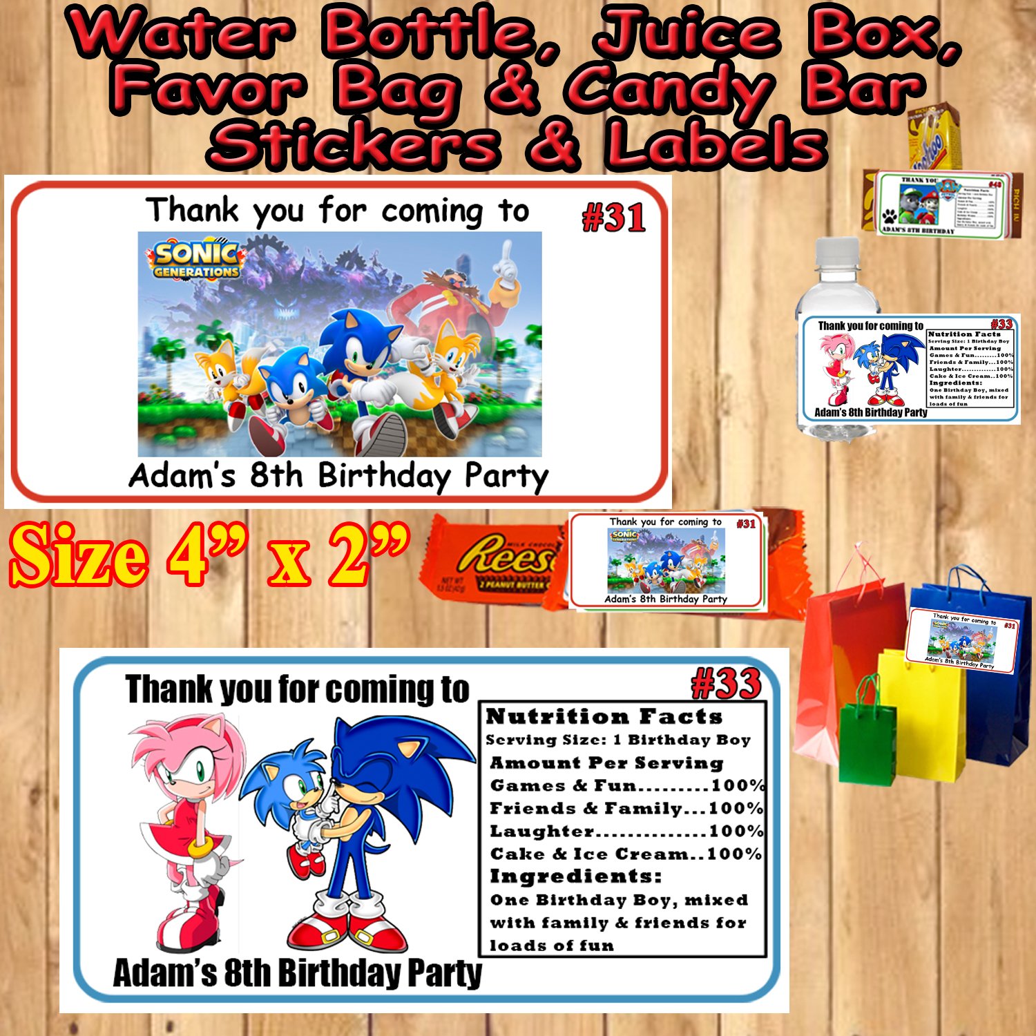 Sonic Birthday Stickers Round 1 Sheet Personalized