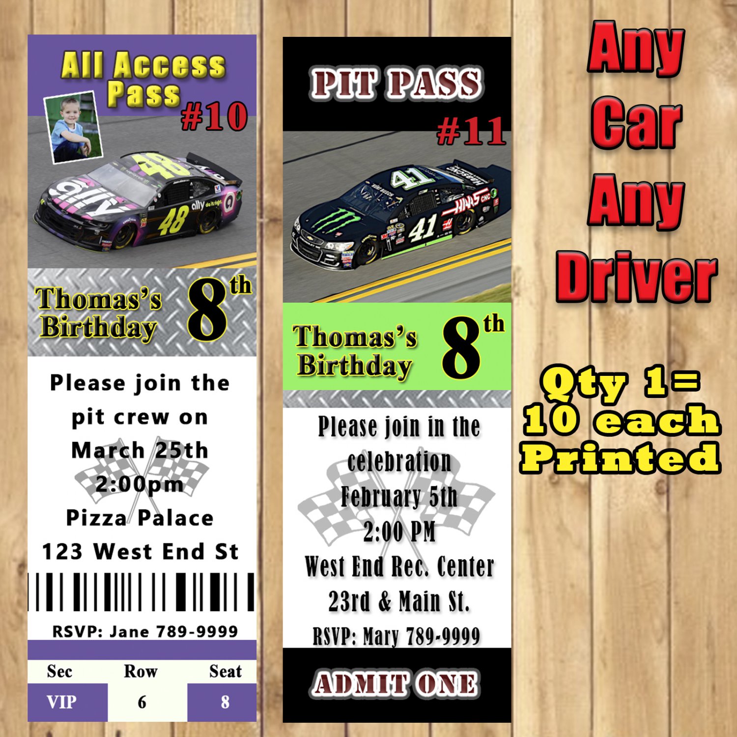Nascar Birthday Invitations 10 ea Personalized Custom Made
