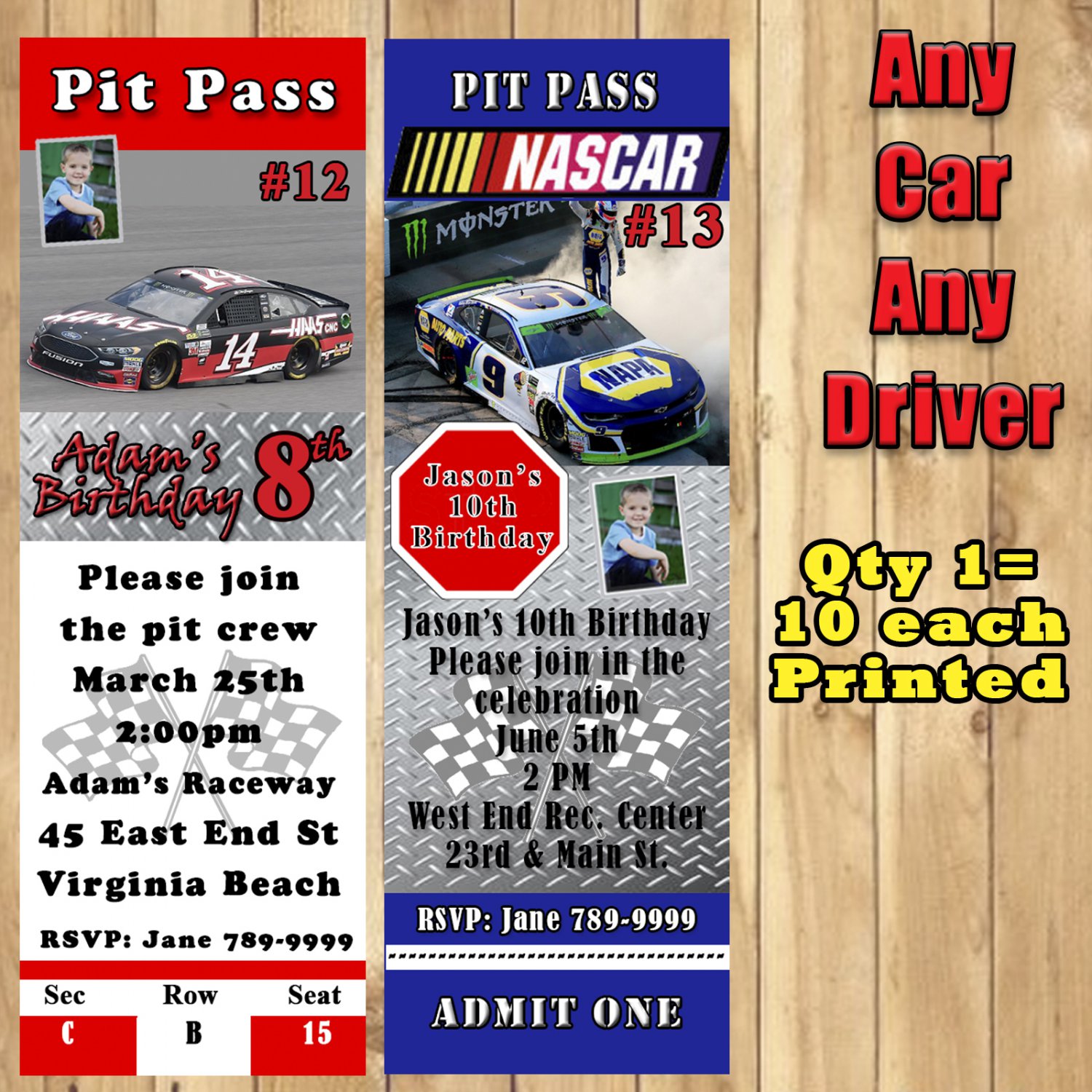 Nascar Birthday Invitations 10 ea Personalized Custom Made